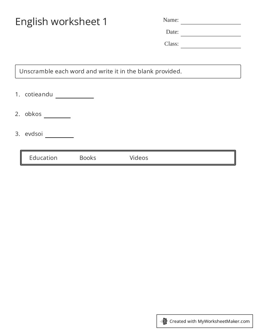 English worksheet 1 - My Worksheet Maker: Create Your Own Worksheets