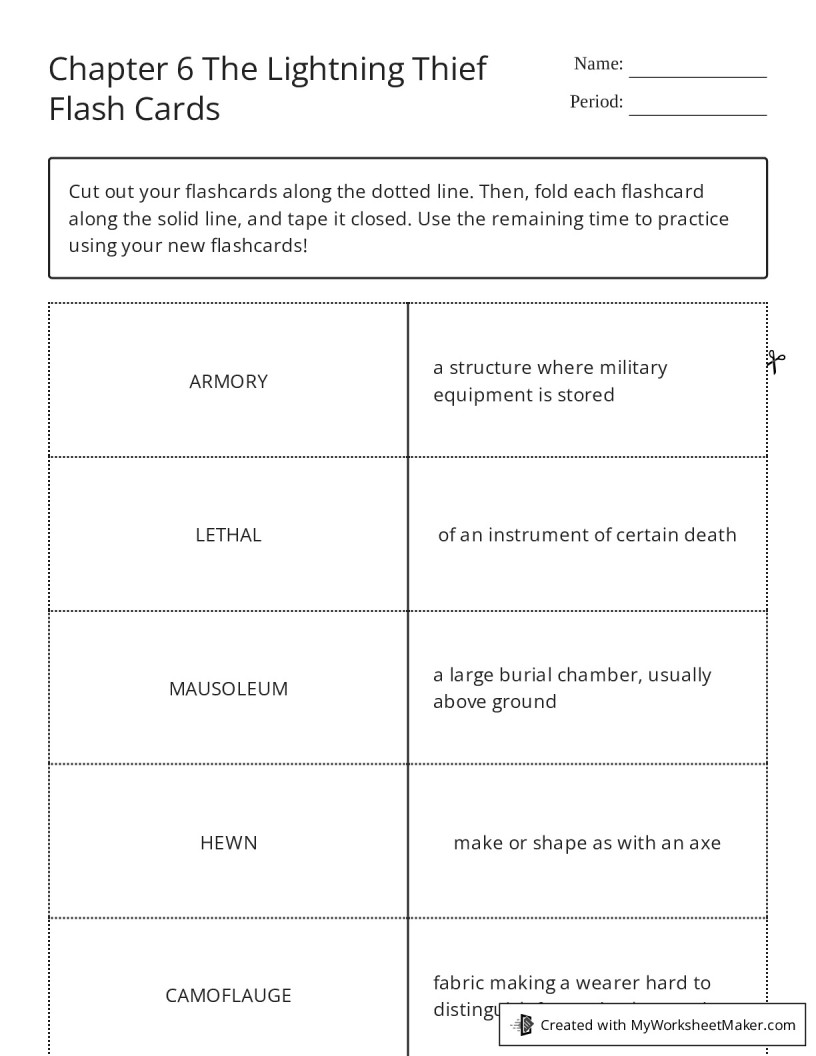 Chapter 6 The Lightning Thief Flash Cards - My Flashcard Maker: Create ...