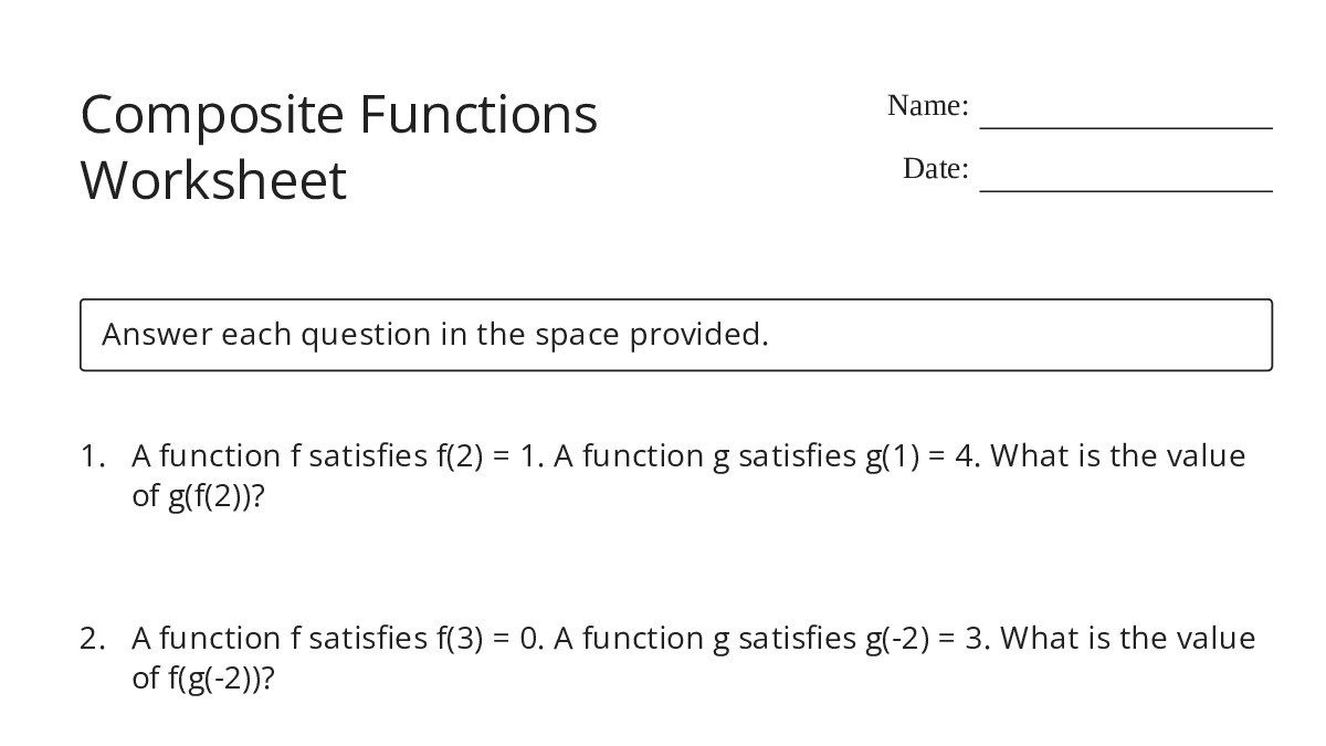 Composite Functions Worksheet - My Worksheet Maker: Create Your Own ...