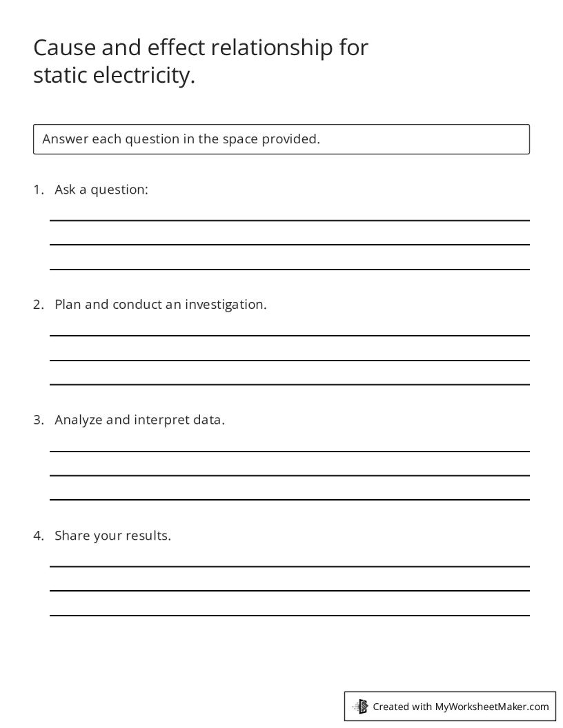 Cause and effect relationship for static electricity. - My Worksheet ...