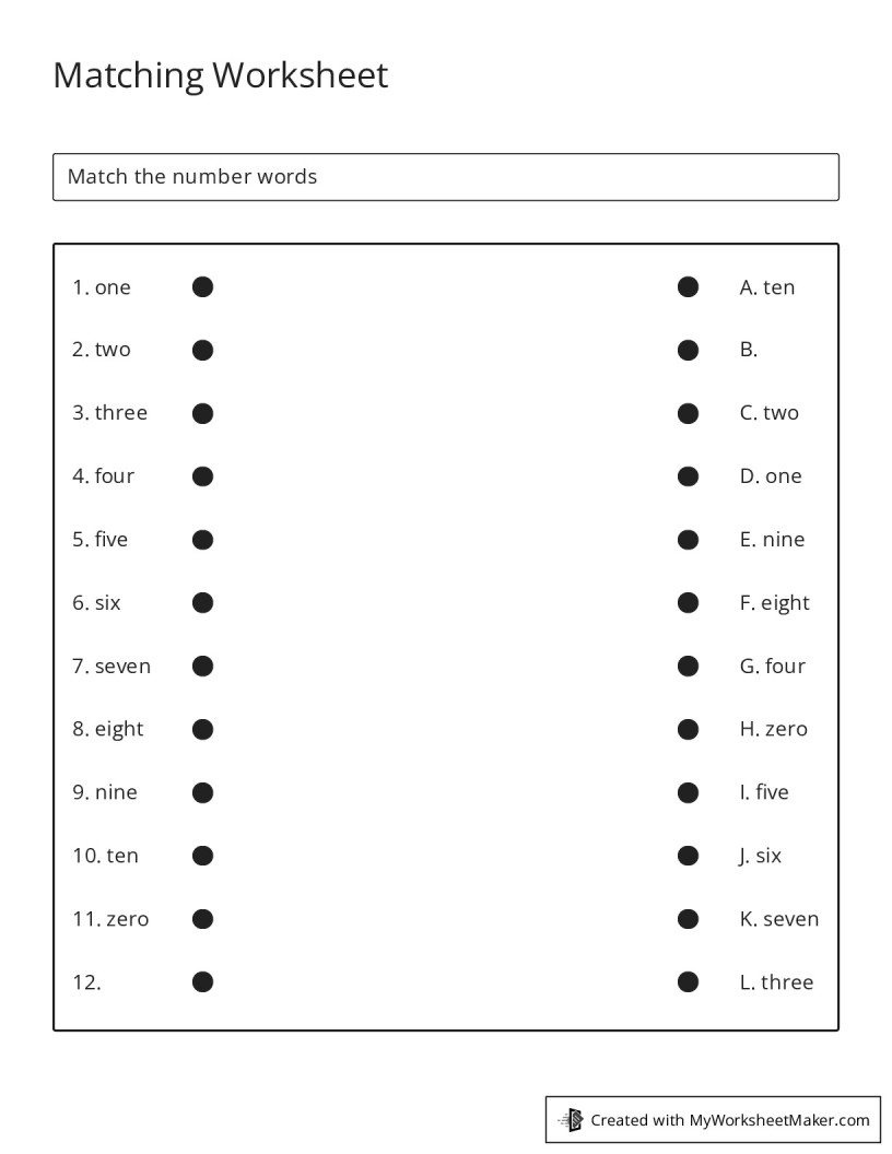 Matching Worksheet - My Worksheet Maker: Create Your Own Worksheets
