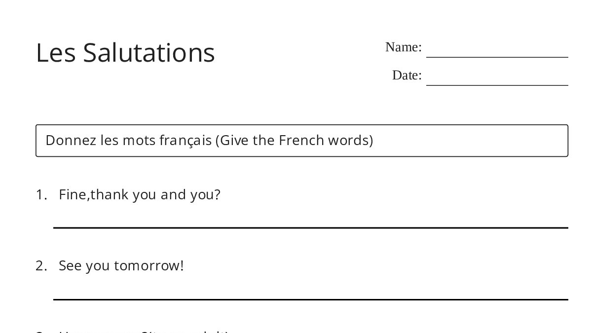 Les Salutations - My Worksheet Maker: Create Your Own Worksheets