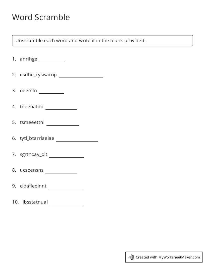 Word Scramble - My Worksheet Maker: Create Your Own Worksheets