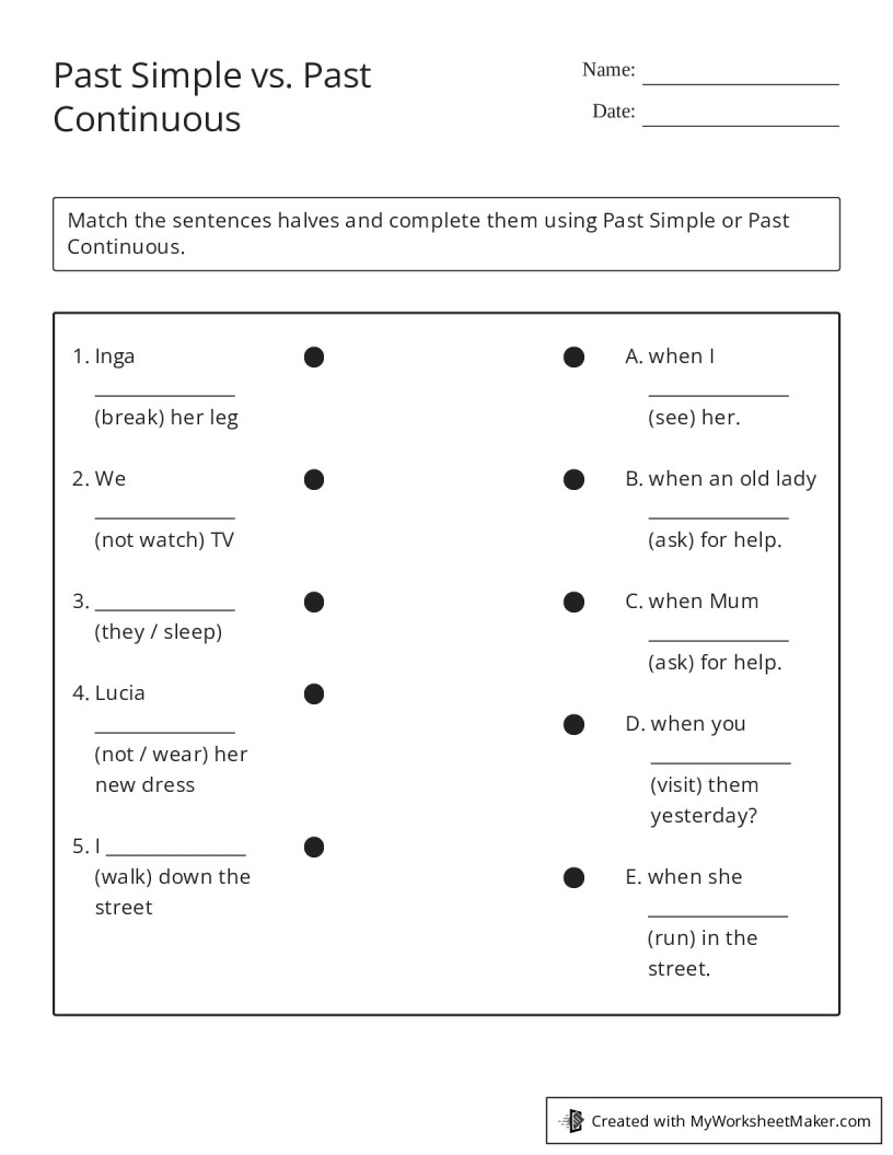 Past Simple And Past Continuous Worksheet PAST CONTINUOUS TENSE