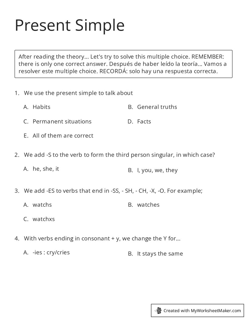 Present Simple - My Worksheet Maker: Create Your Own Worksheets