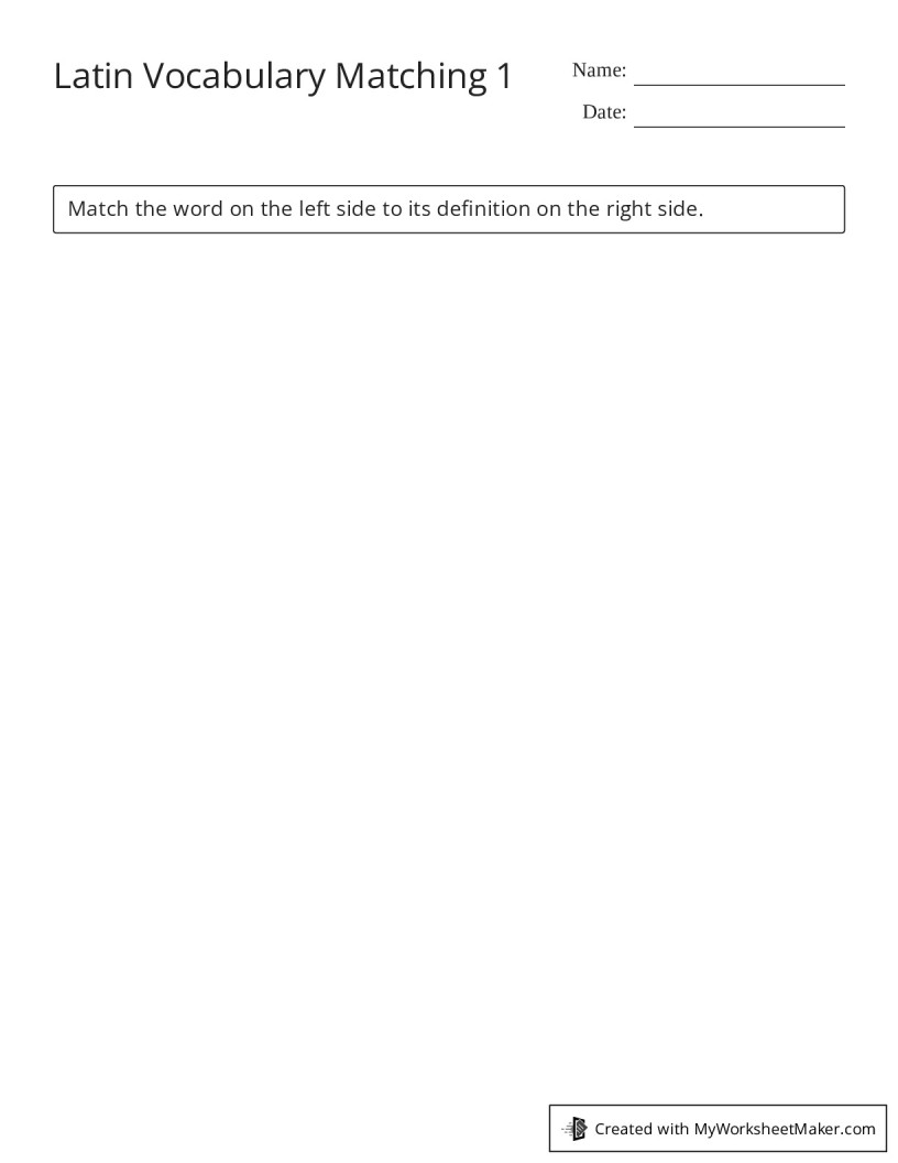Latin Vocabulary Matching 1 - My Worksheet Maker: Create Your Own ...
