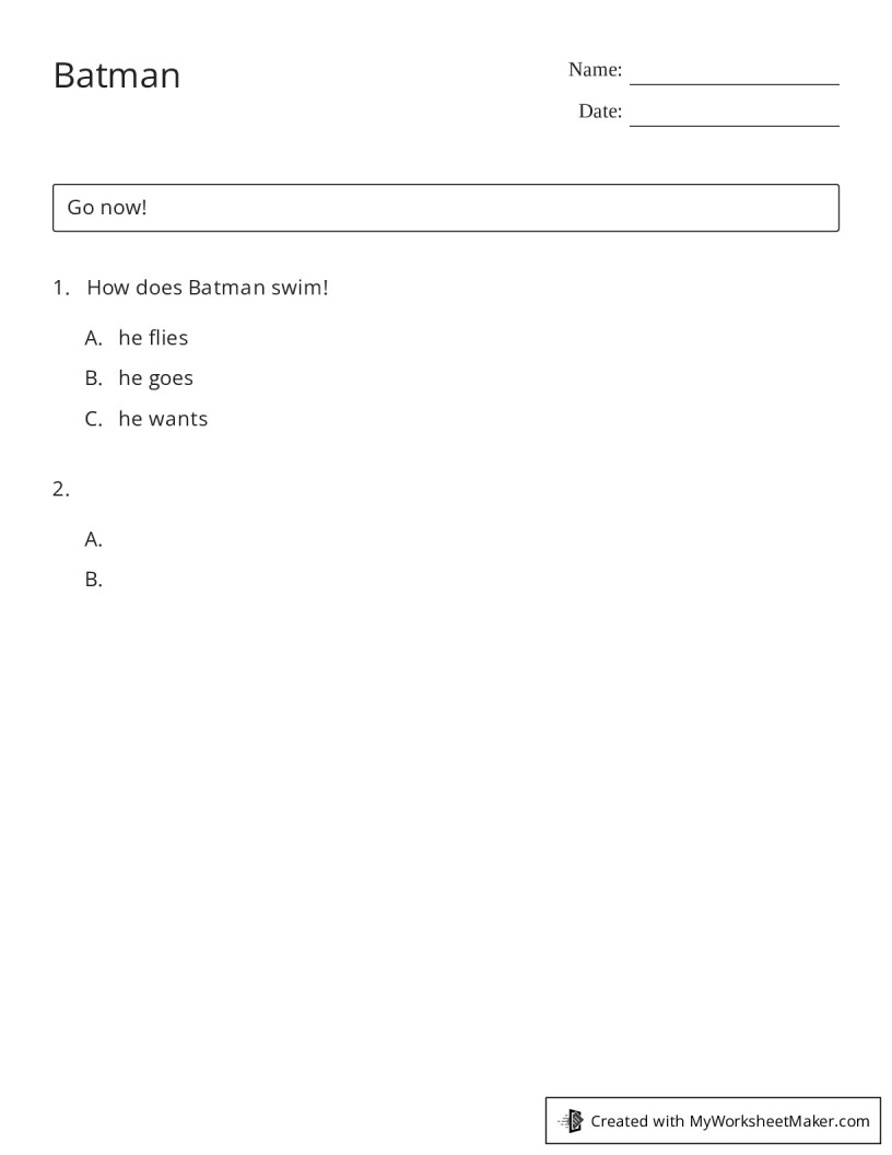 Batman - My Worksheet Maker: Create Your Own Worksheets