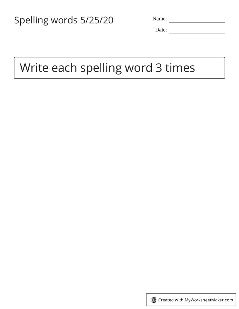 Spelling Worksheets For 20 Words | Teachpic