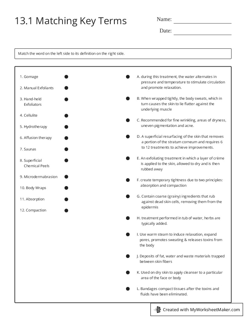 13.1 Matching Key Terms - My Worksheet Maker: Create Your Own Worksheets
