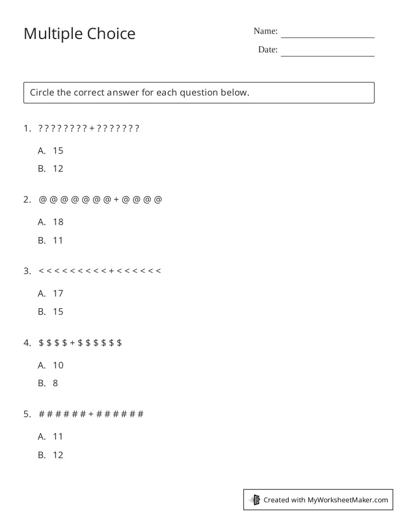 Multiple Choice - My Worksheet Maker: Create Your Own Worksheets