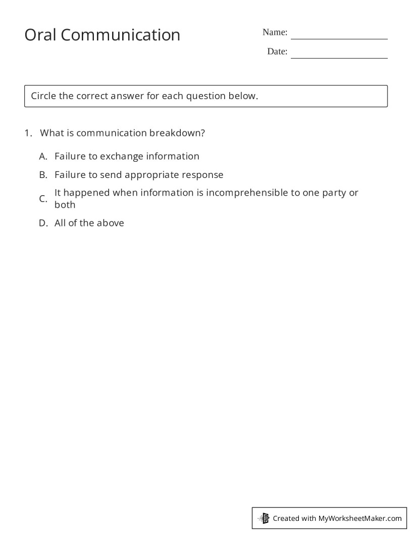 Oral Communication - My Worksheet Maker: Create Your Own Worksheets