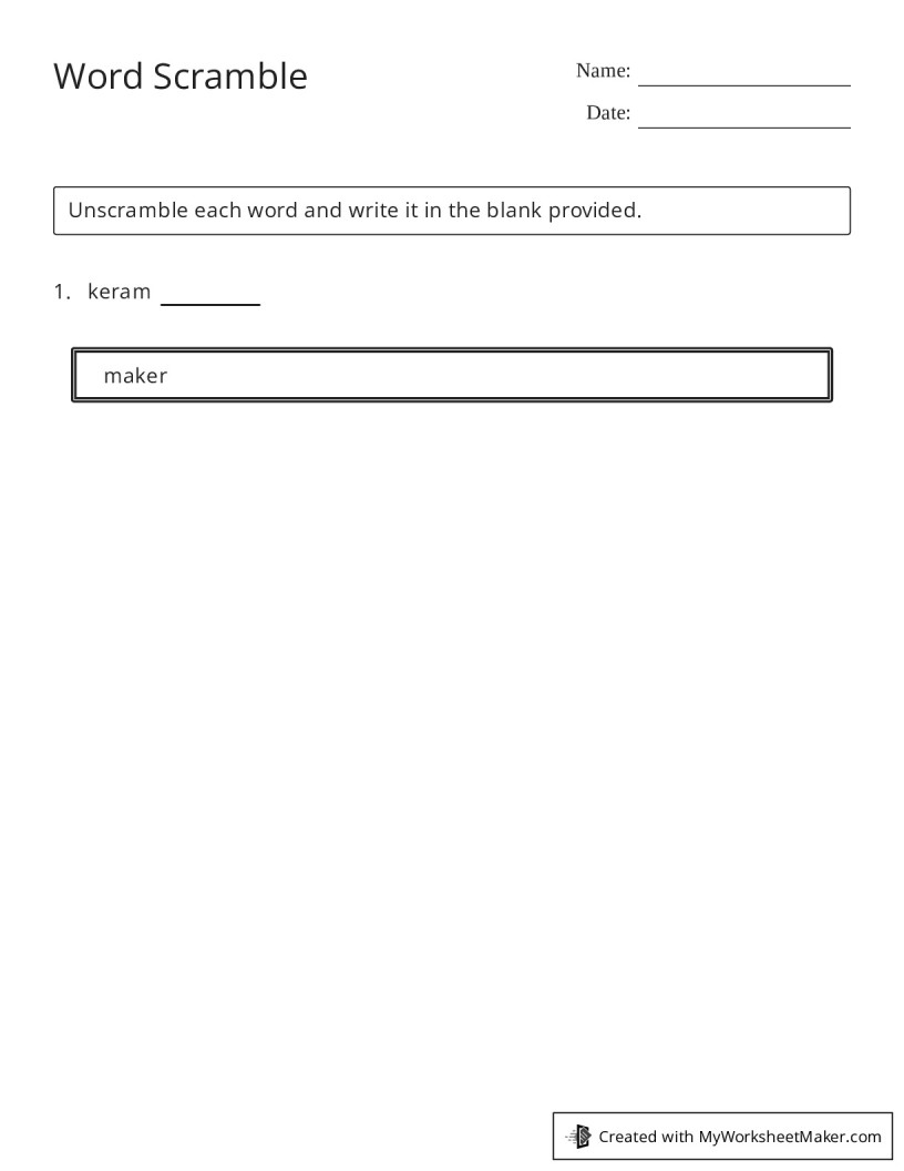 Word Scramble - My Worksheet Maker: Create Your Own Worksheets