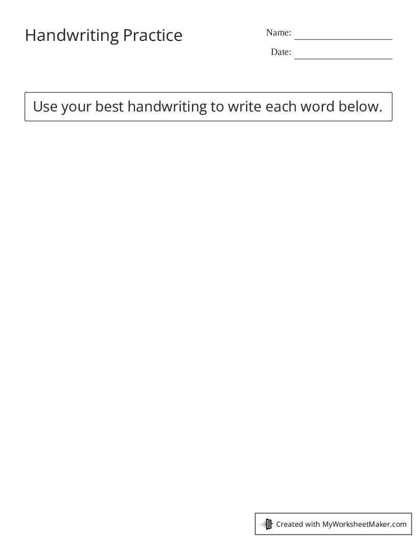 Handwriting Practice - My Worksheet Maker: Create Your Own Worksheets