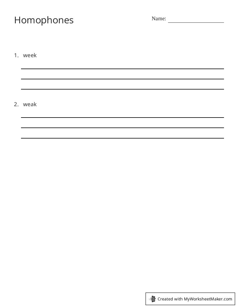 Homophones - My Worksheet Maker: Create Your Own Worksheets