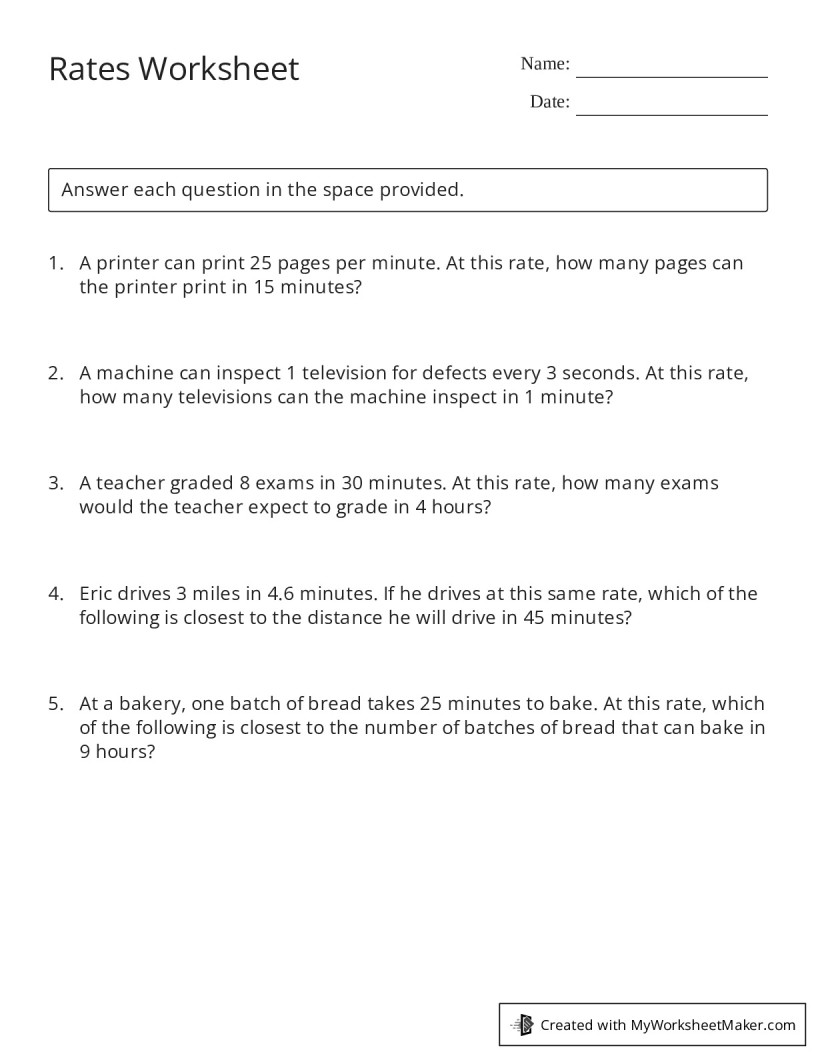 Rates Worksheet - My Worksheet Maker: Create Your Own Worksheets