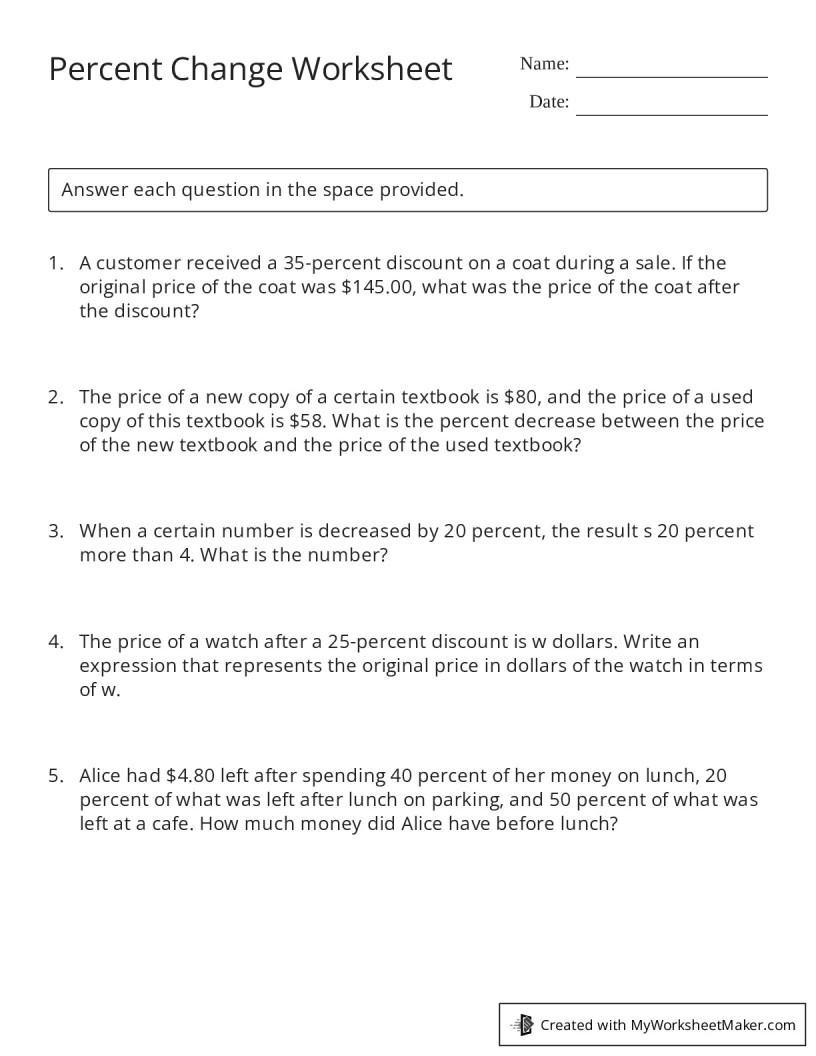 Percent Conversion Worksheet