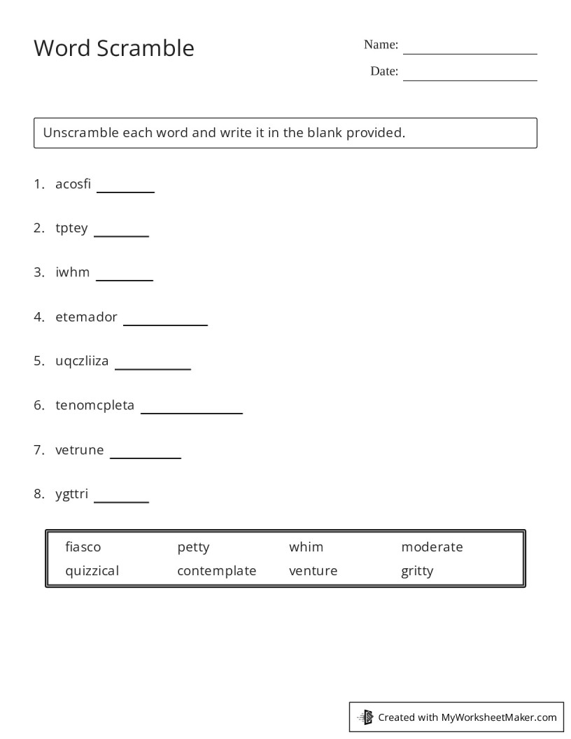 Word Scramble - My Worksheet Maker: Create Your Own Worksheets
