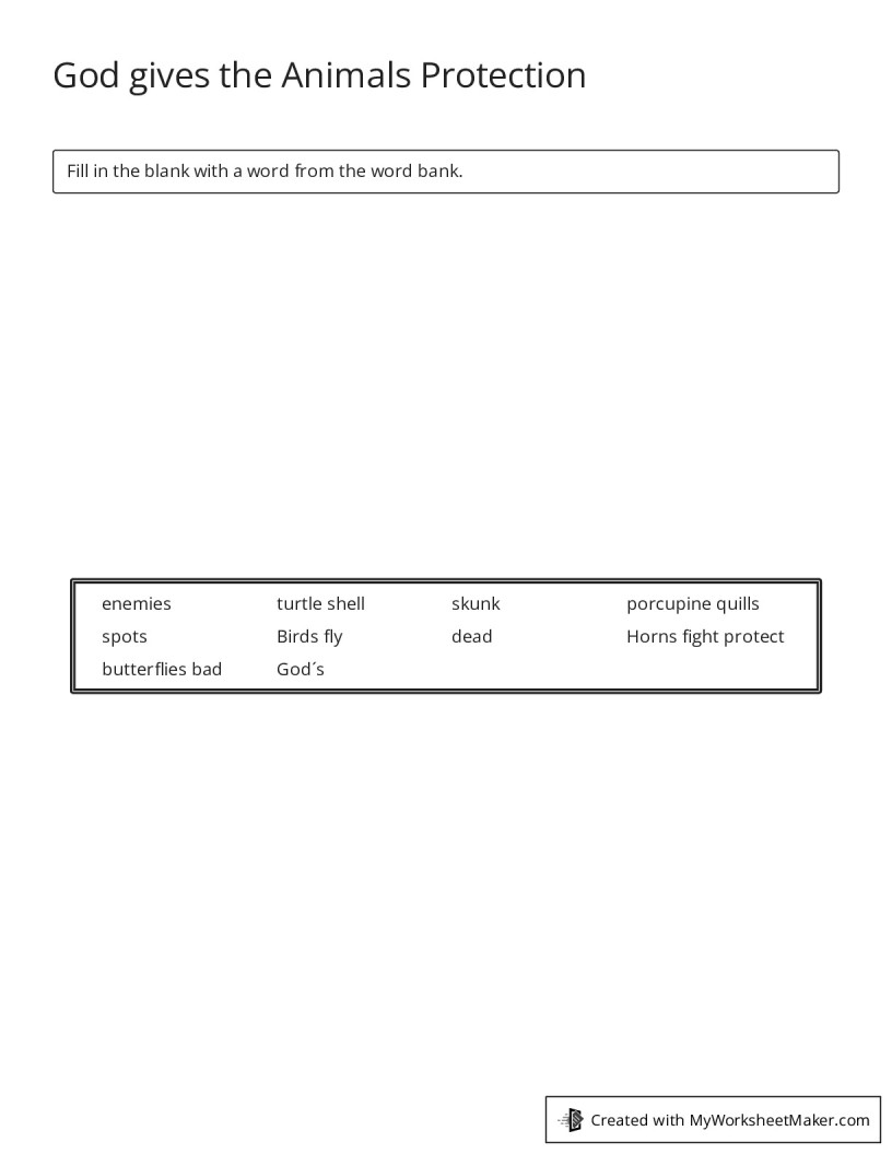 God gives the Animals Protection - My Worksheet Maker: Create Your Own ...