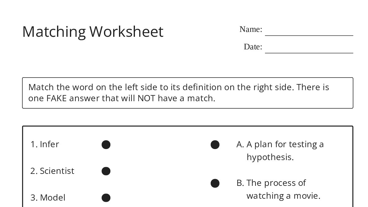 Matching Worksheet - My Worksheet Maker: Create Your Own Worksheets