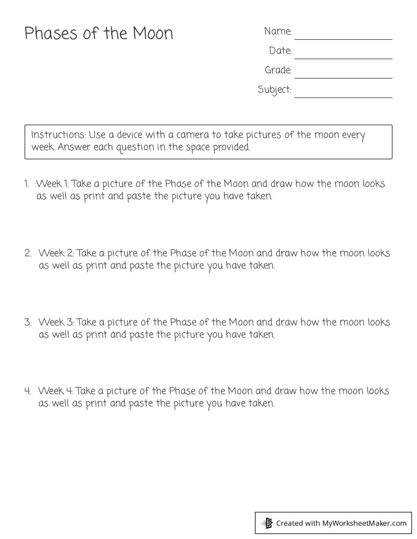 Phases of the Moon - My Worksheet Maker: Create Your Own Worksheets