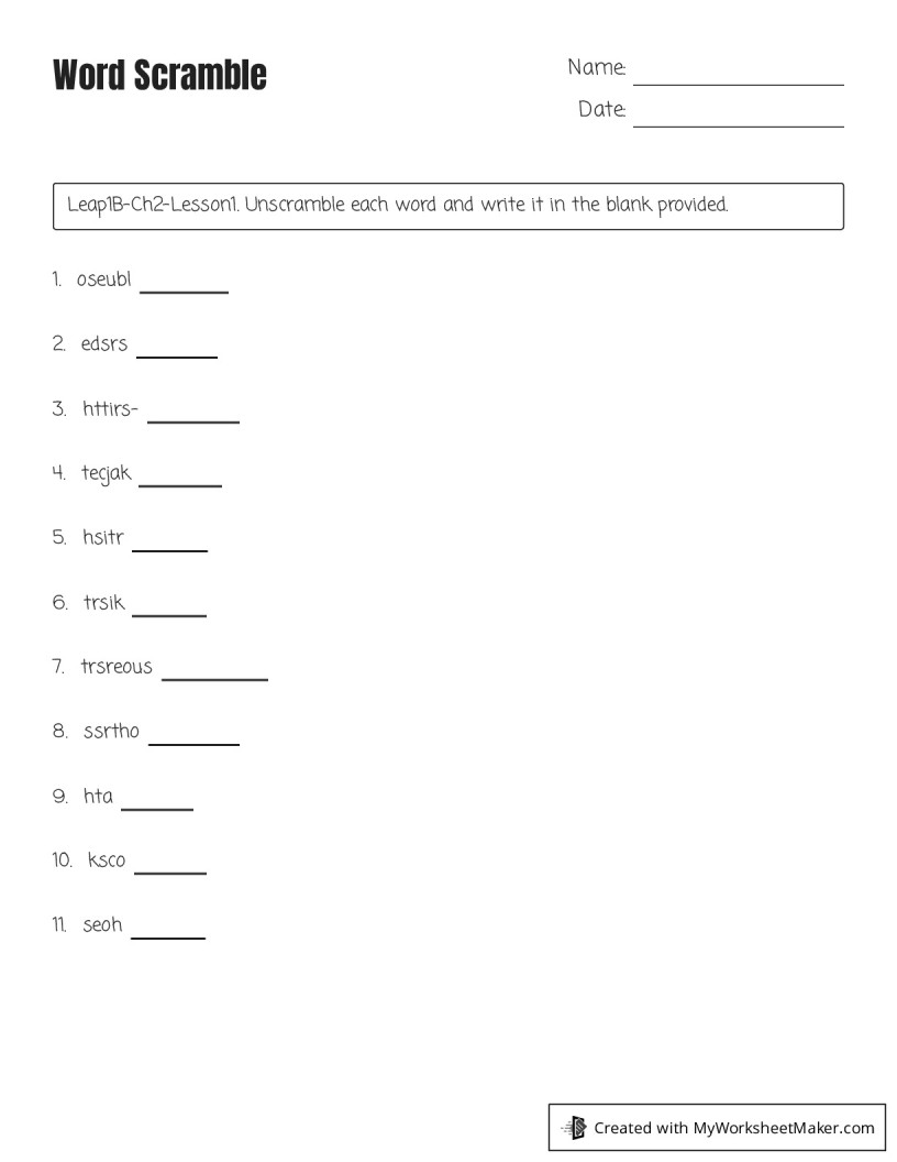 Word Scramble - My Worksheet Maker: Create Your Own Worksheets