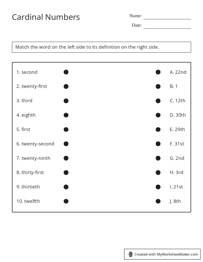 Cardinal Numbers - My Worksheet Maker: Create Your Own Worksheets