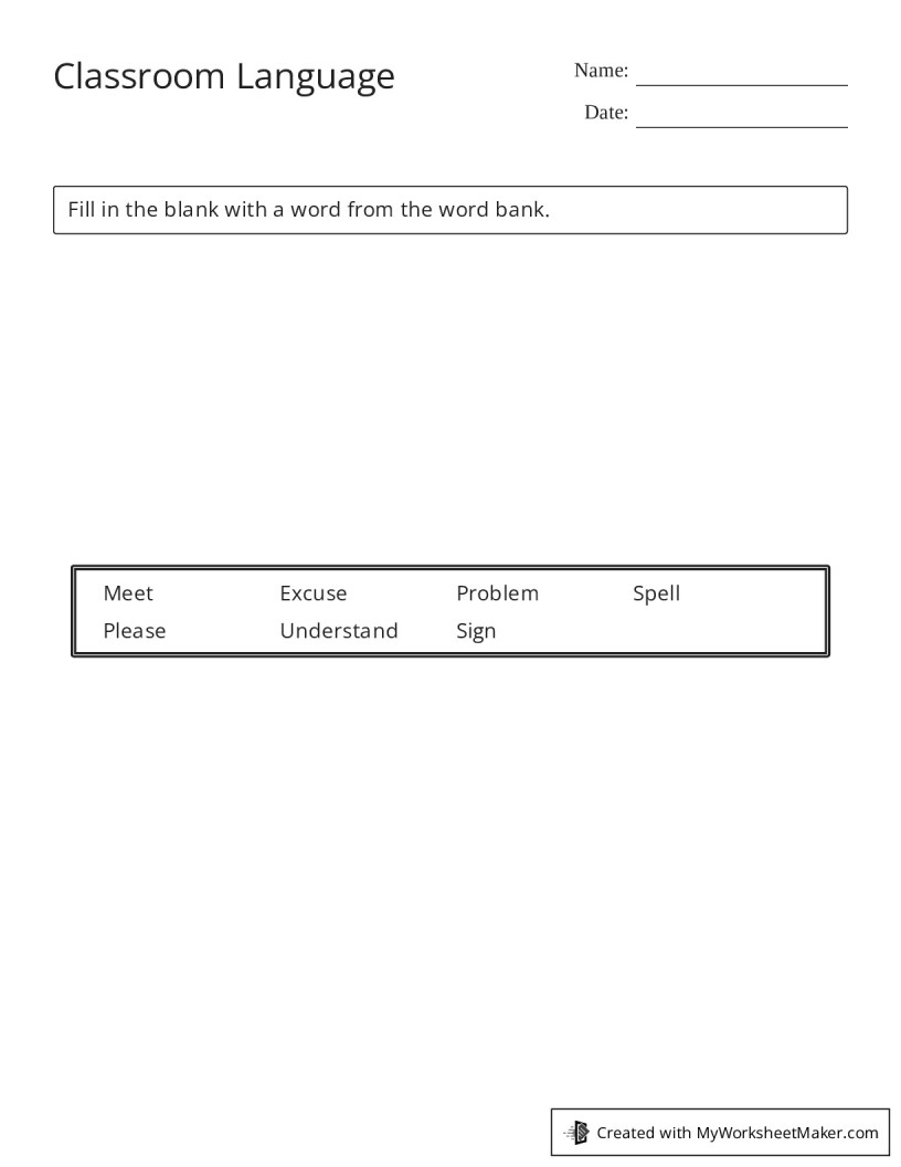 Classroom Language - My Worksheet Maker: Create Your Own Worksheets