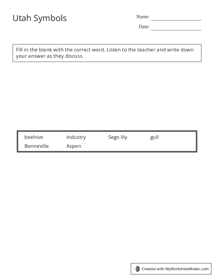 Utah Symbols - My Worksheet Maker: Create Your Own Worksheets