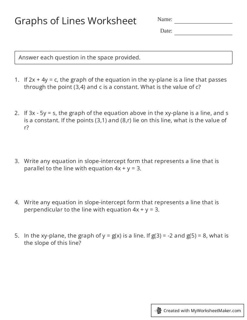 Graphs of Lines Worksheet - My Worksheet Maker: Create Your Own Worksheets