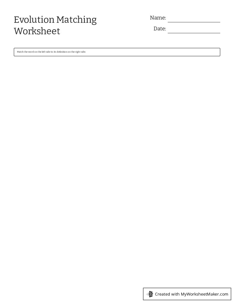 Evolution Matching Worksheet - My Worksheet Maker: Create Your Own ...