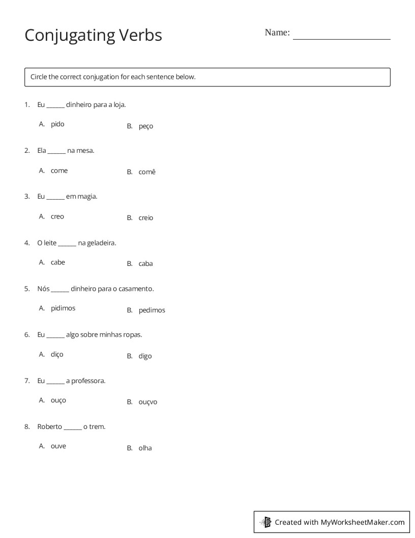 Conjugating Verbs - My Worksheet Maker: Create Your Own Worksheets