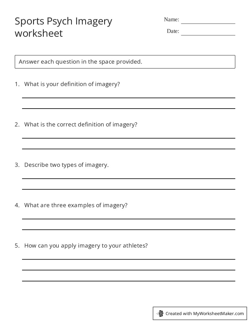 Sports Psych Imagery worksheet - My Worksheet Maker: Create Your Own ...
