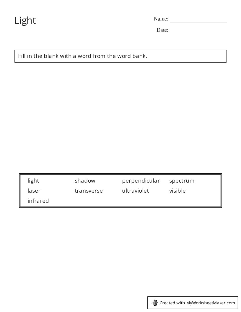 Light - My Worksheet Maker: Create Your Own Worksheets