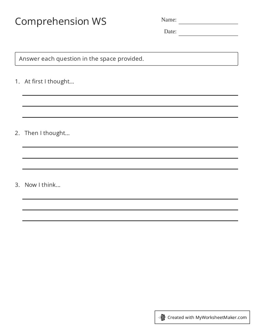 Comprehension WS - My Worksheet Maker: Create Your Own Worksheets