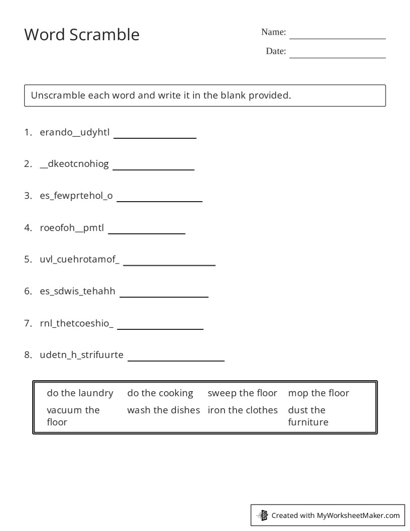 Word Scramble - My Worksheet Maker: Create Your Own Worksheets