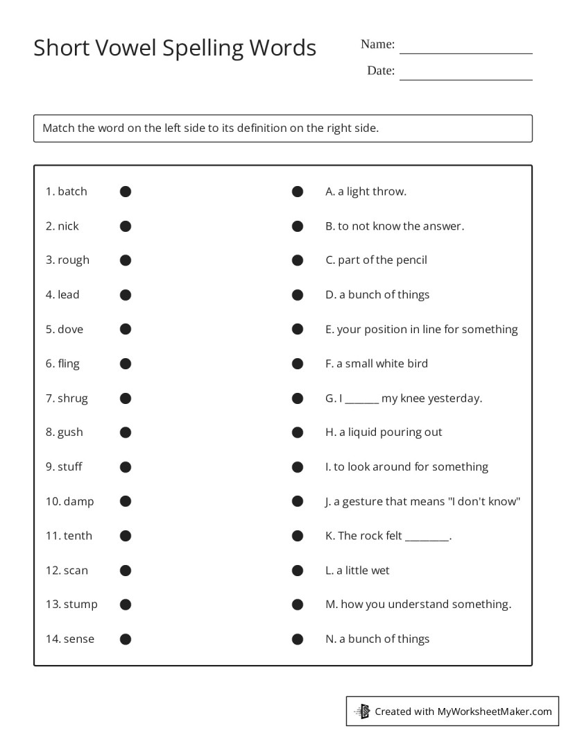 Short Vowel Spelling Words - My Worksheet Maker: Create Your Own Worksheets