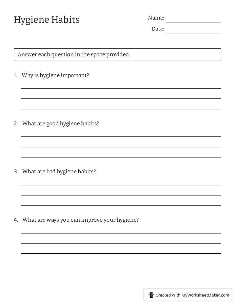 Hygiene Habits - My Worksheet Maker: Create Your Own Worksheets