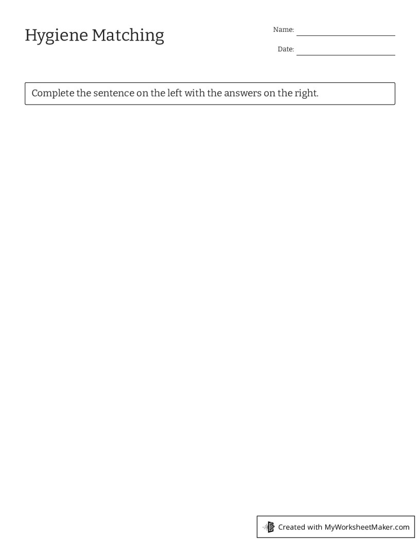 Hygiene Matching - My Worksheet Maker: Create Your Own Worksheets