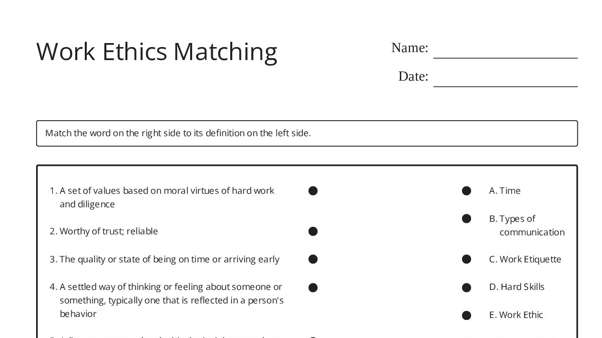 Work Ethics Matching - My Worksheet Maker: Create Your Own Worksheets