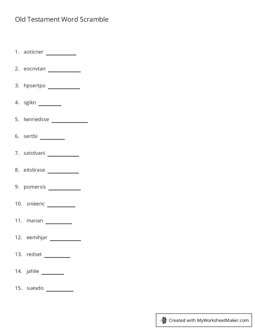 Old Testament Word Scramble - My Worksheet Maker: Create Your Own ...