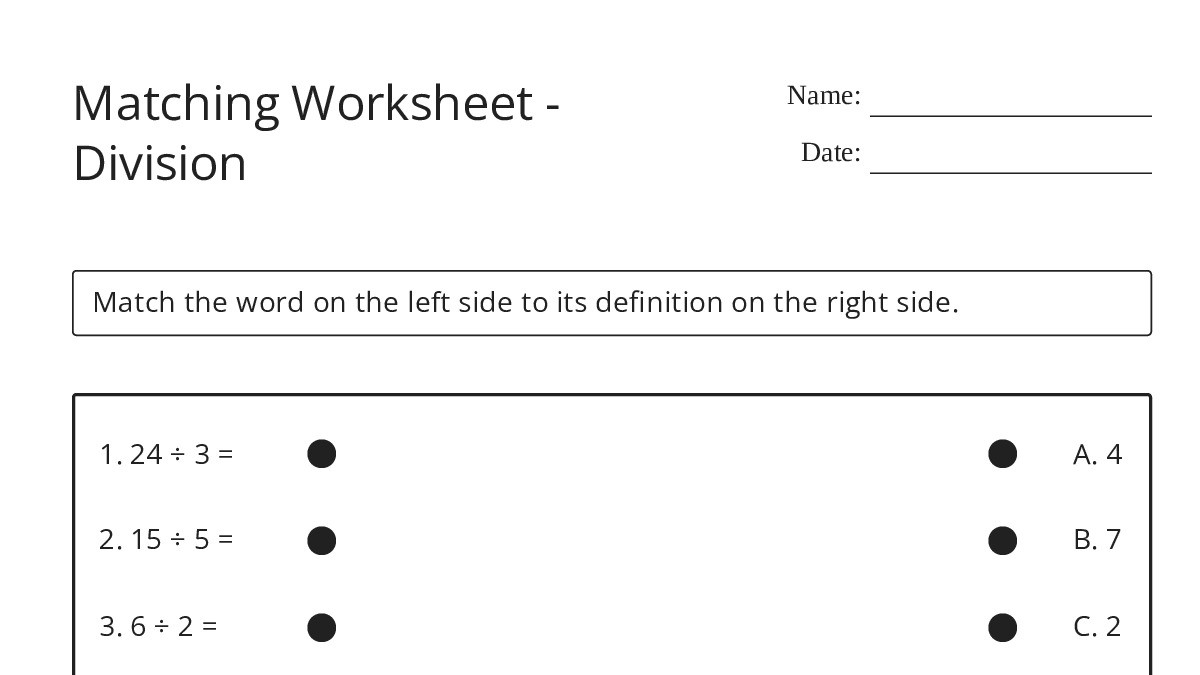 Matching Worksheet - Division - My Worksheet Maker: Create Your Own ...