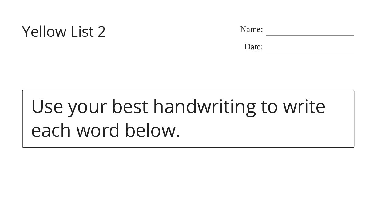 Yellow List 2 - My Worksheet Maker: Create Your Own Worksheets