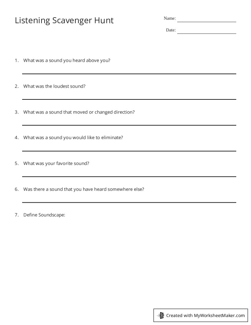 Listening Scavenger Hunt - My Worksheet Maker: Create Your Own Worksheets