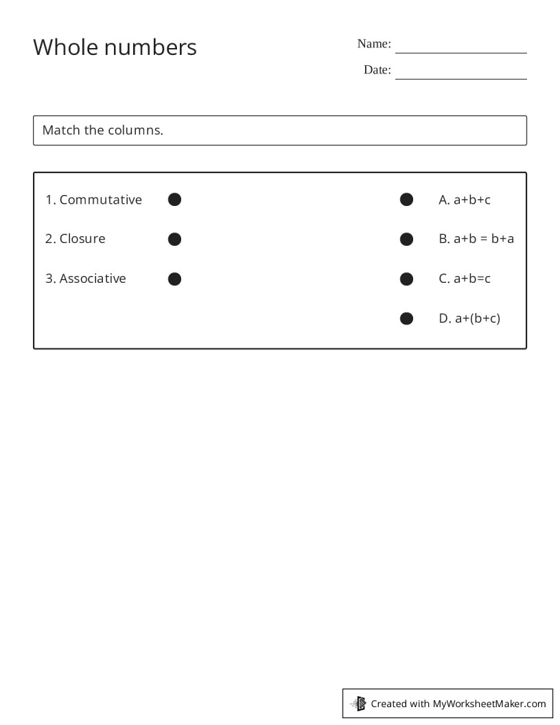 Whole numbers - My Worksheet Maker: Create Your Own Worksheets