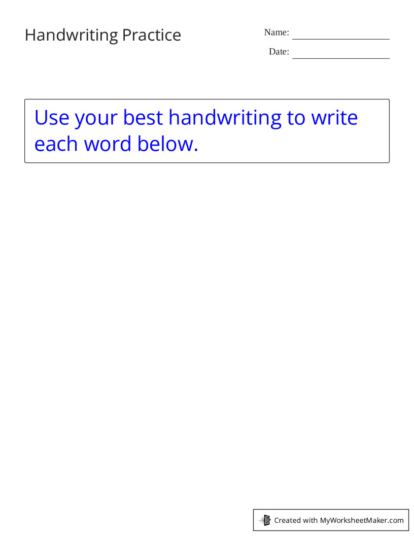 Handwriting Practice - My Worksheet Maker: Create Your Own Worksheets