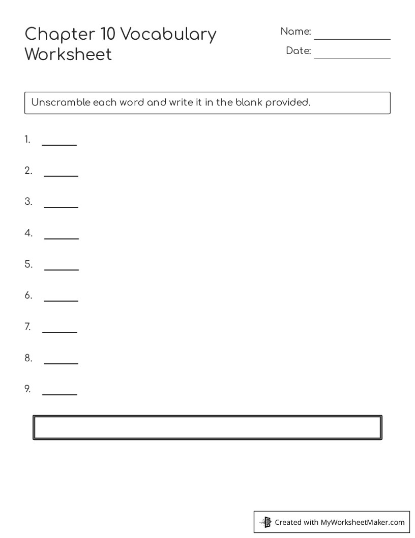 Chapter 10 Vocabulary Worksheet - My Worksheet Maker: Create Your Own ...