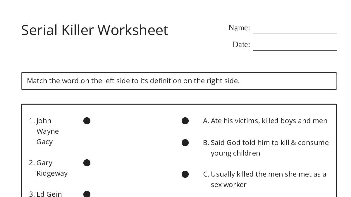 Serial Killer Worksheet - My Worksheet Maker: Create Your Own Worksheets