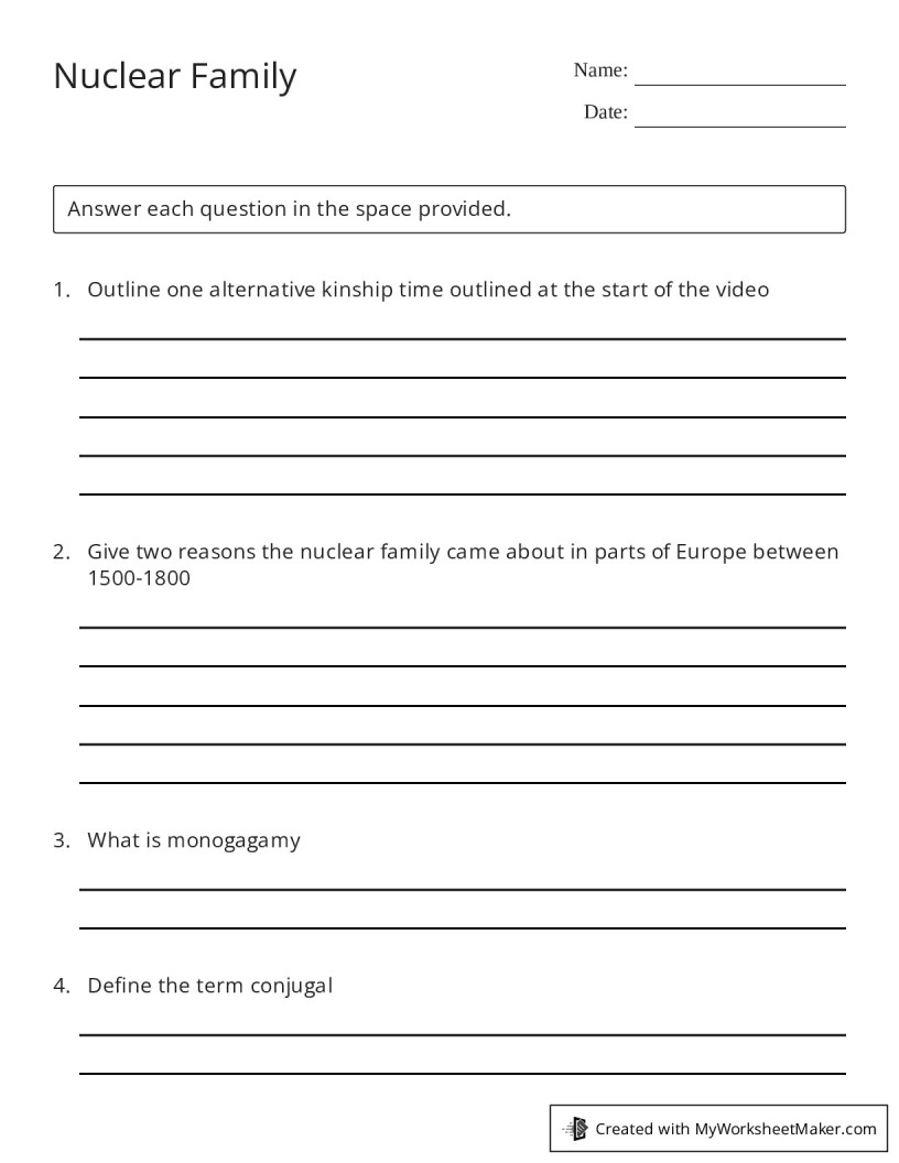 Nuclear Family - My Worksheet Maker: Create Your Own Worksheets