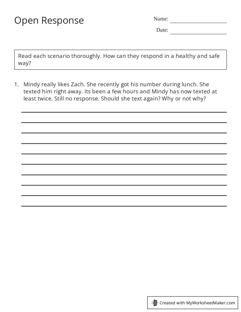 Open Response - My Worksheet Maker: Create Your Own Worksheets