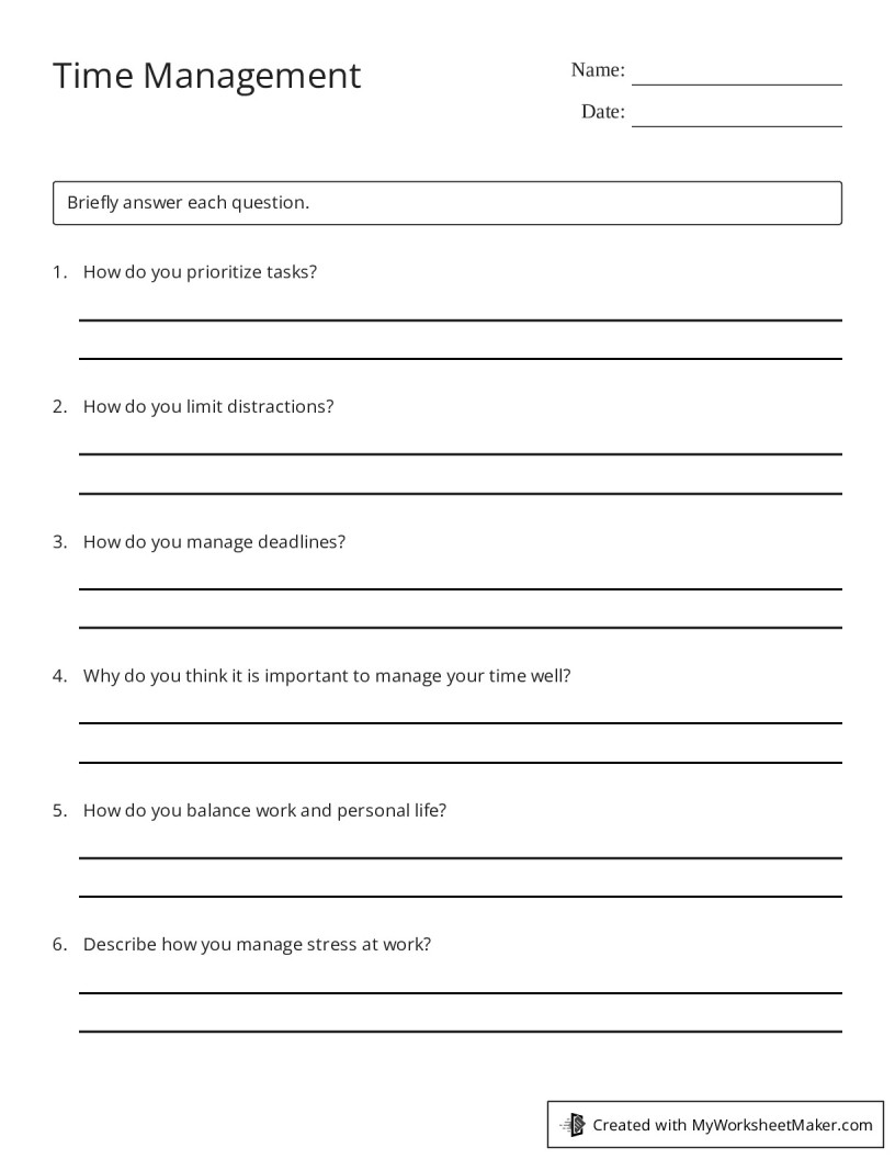 Time Management - My Worksheet Maker: Create Your Own Worksheets